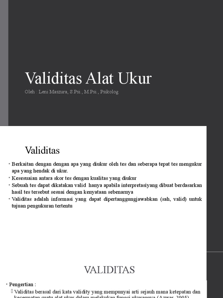 Pengertian dan Jenis Validitas Alat Ukur | PDF | Karier & Perkembangan ...