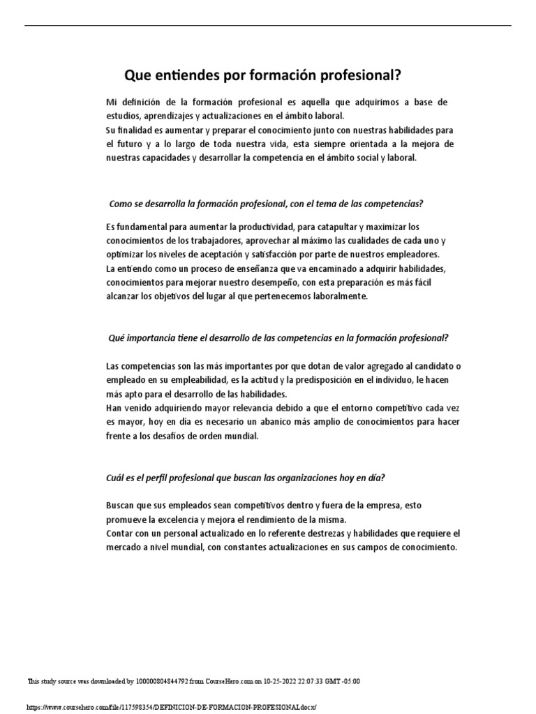 Importancia de la Formación Profesional | PDF | Desarrollo profesional ...