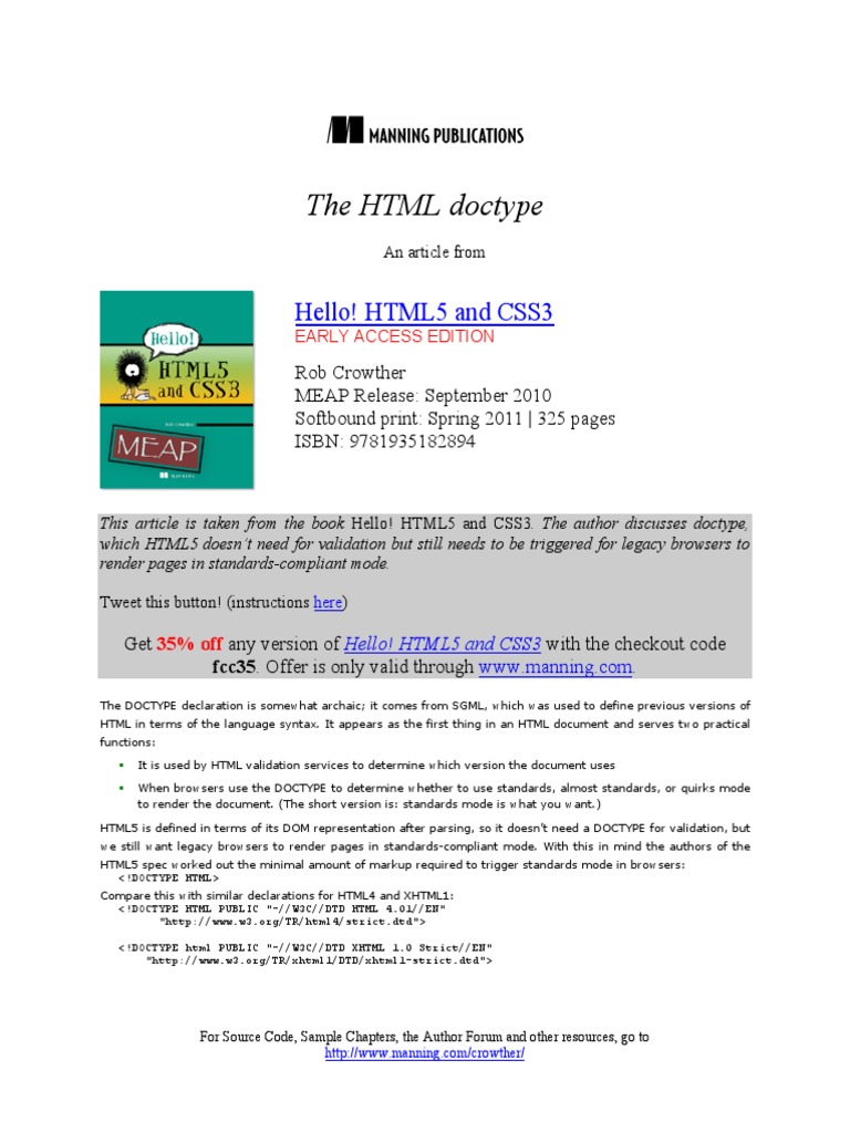 Hellohtml5andcss3ch02b The Html Doctype Pdf Html Html5 3847