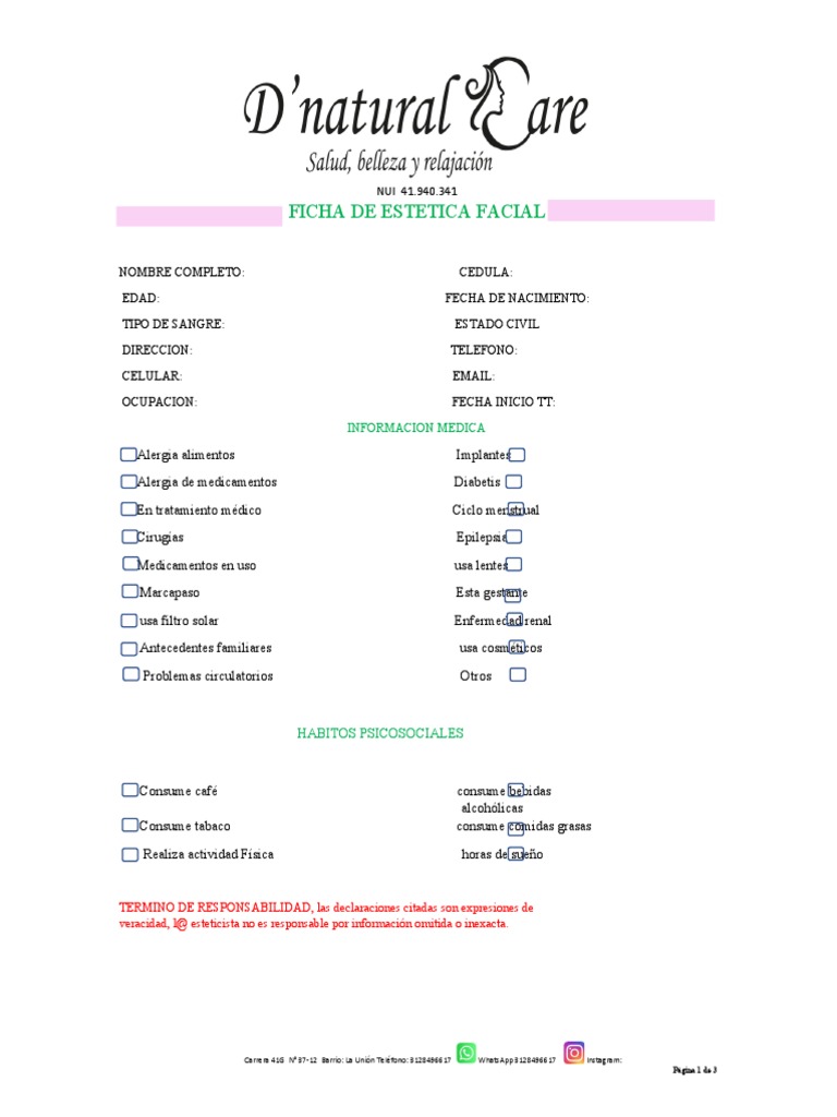 Ficha Estetica Facial3 | PDF | Medicina CLINICA | Especialidades Medicas
