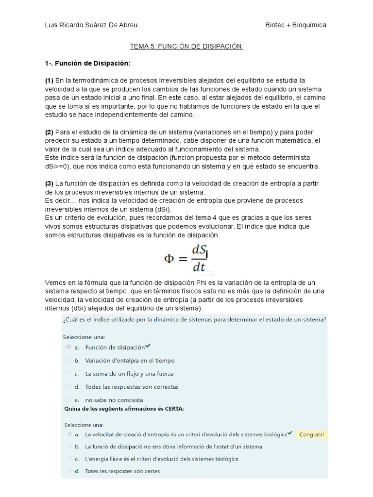 Tema 5 - Función de Disipación | PDF | Energía libre de Gibbs | Entalpía