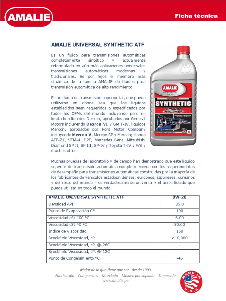 Amalie Universal Synthetic Atf | PDF | Vehículos de ruedas | Vehículo ...