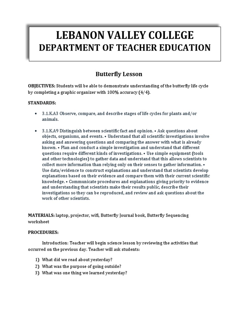 Butterfly Lesson Plan | PDF | Butterfly | Scientist