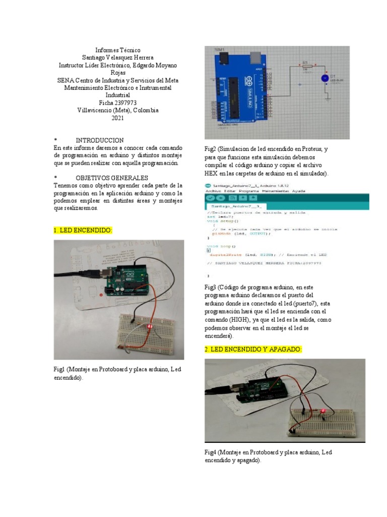 Informes Técnico de Guia N°4 Completa | PDF | Arduino | Diodo emisor de luz