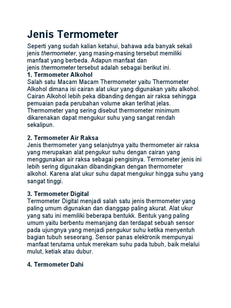 Jenis-Jenis Termometer dan Fungsinya | PDF | Griya & Taman | Teknologi ...