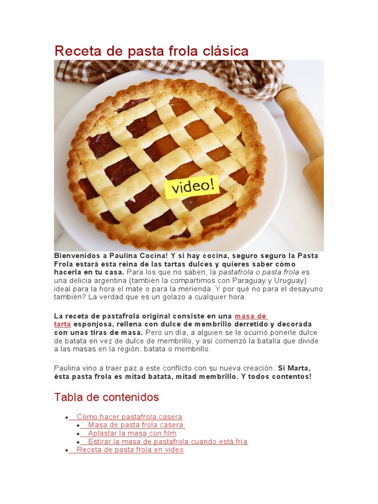 Receta de Pasta Frola Clásica | PDF | Postres | Pasta