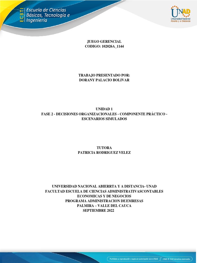 Fase 2 - Decisiones Organizacionales - Juego Gerencial - Dorany Palacio ...