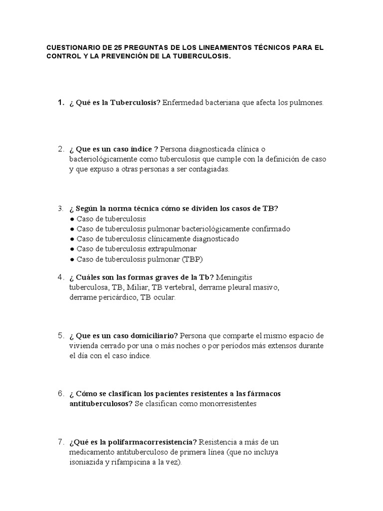 Cuestionario de 25 Preguntas de TB | PDF | Tuberculosis | Salud pública