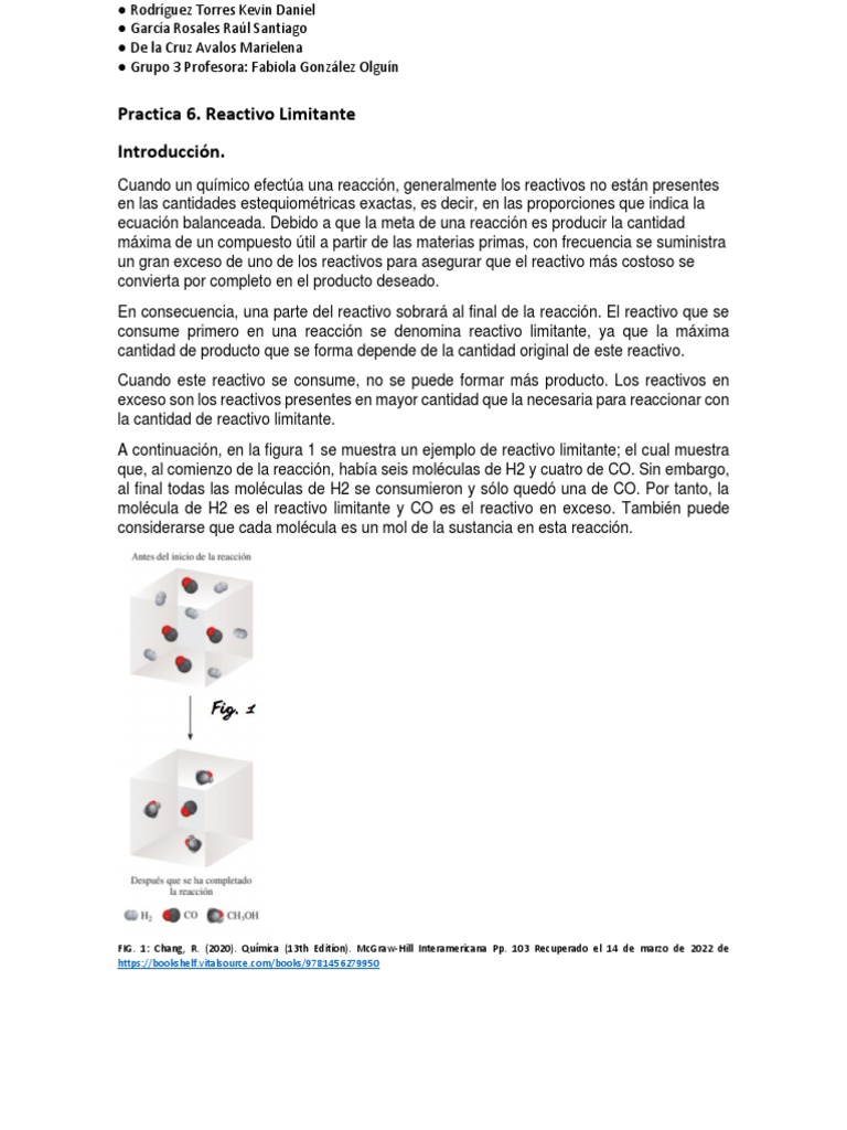 Ejercicios de Reactivo Limitante Resueltos | PDF | Reacciones químicas ...