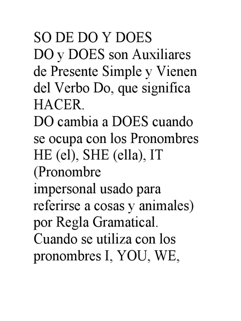 Uso de do y does: auxiliares del presente simple en inglés | PDF | Verbo | Pronombre