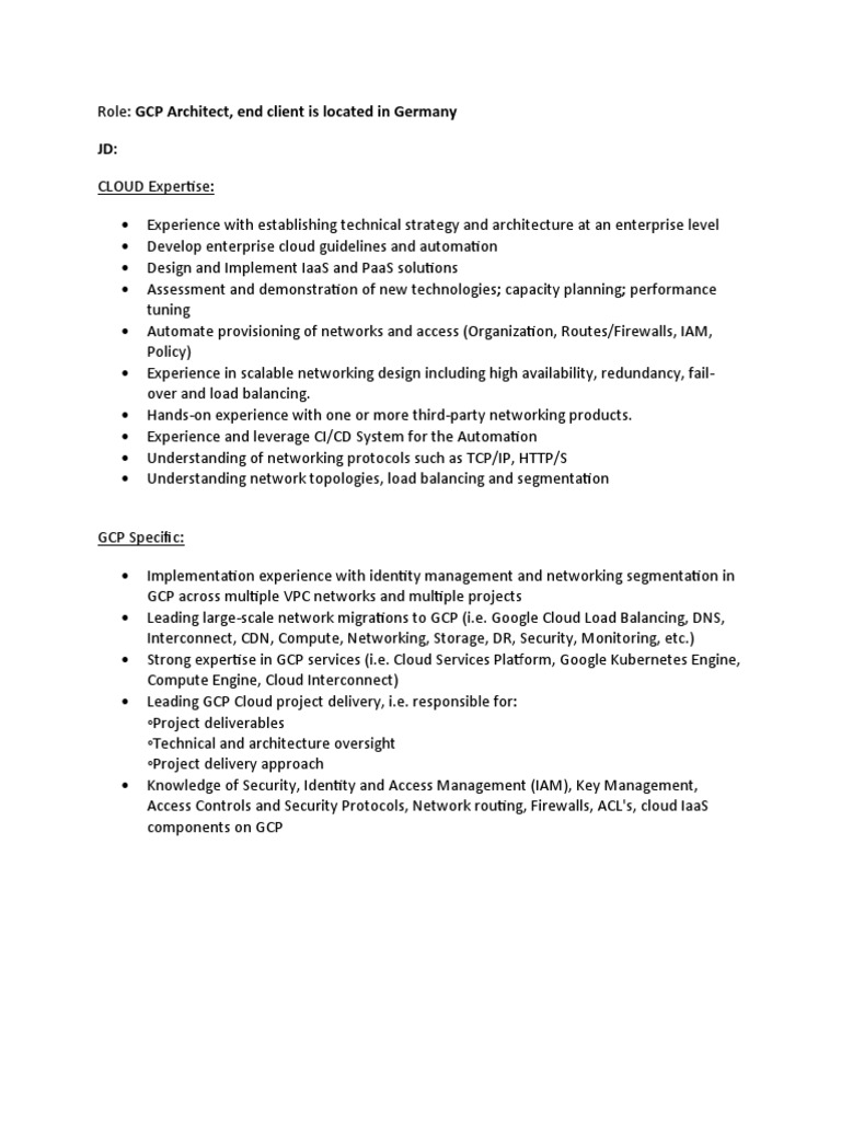 JD - GCP Architect | PDF