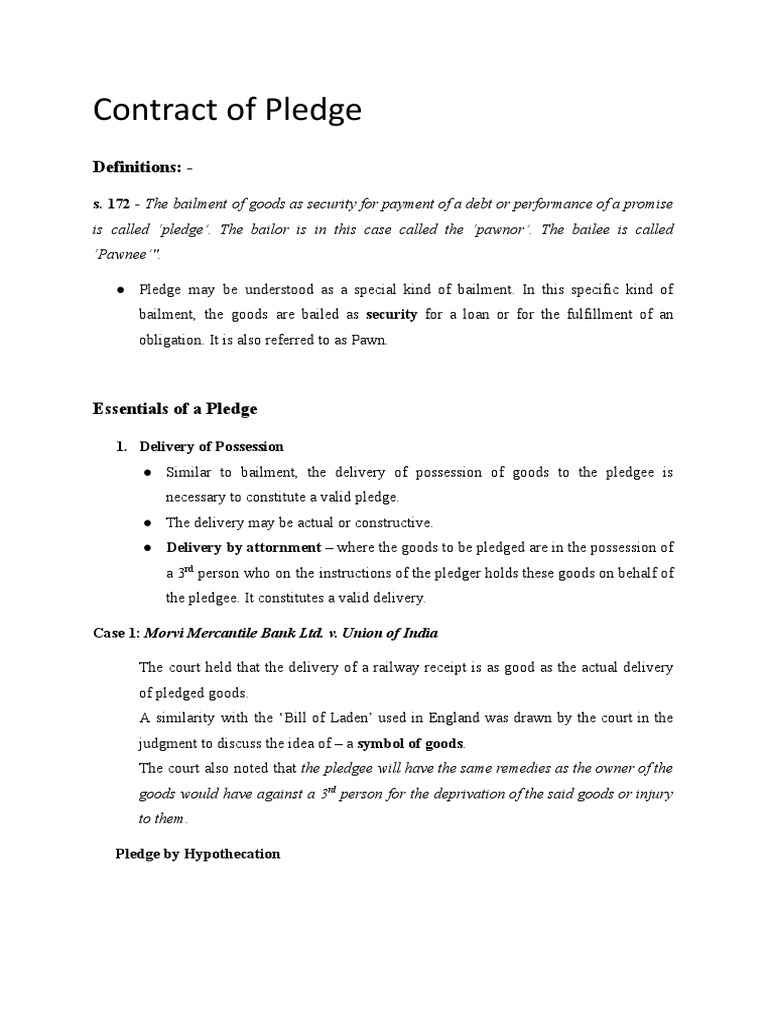 Essentials of Pledge in Contract Law | PDF | Loans | Law And Economics