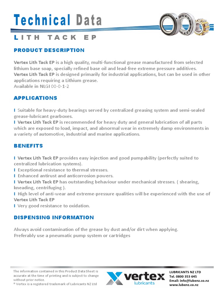 Lith Tack EP TDS | PDF | Lubricant | Materials