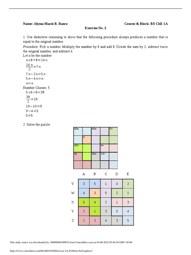 Exercise 2A Problem Solving | PDF