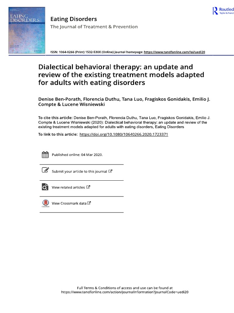 DBT An Update and Review of The Existing Treatment Models For Adults With Eating Disorders | PDF