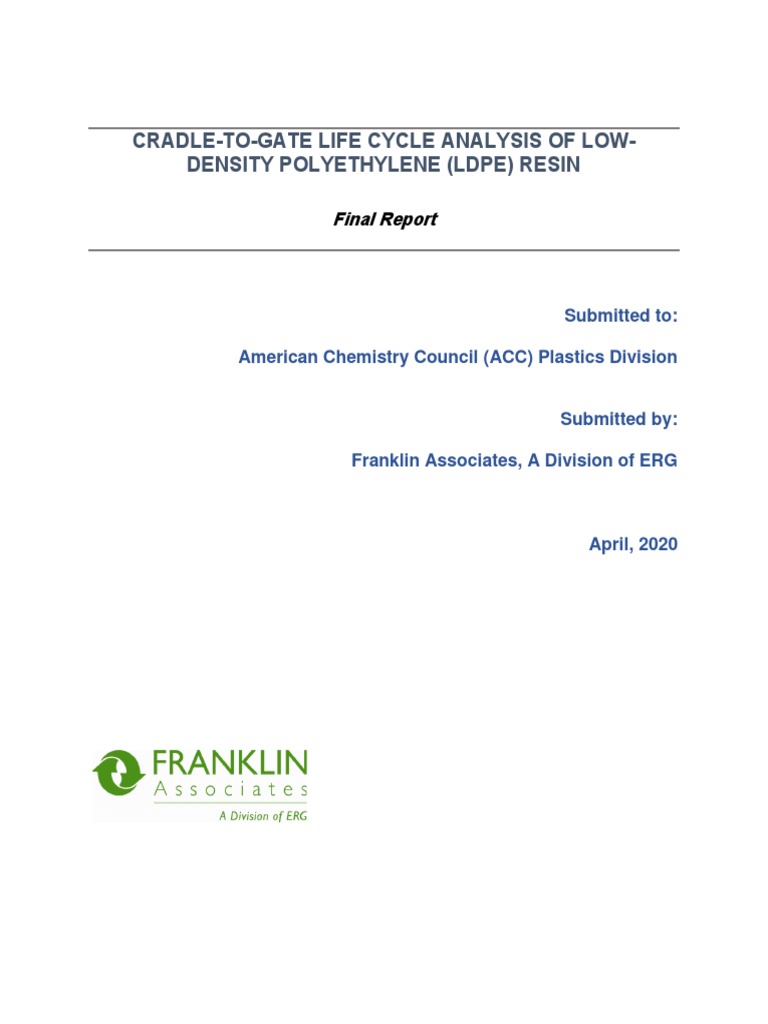 Cradle To Gate Life Cycle Analysis of Low Density Polyethylene LDPE Resin | PDF | Life Cycle ...