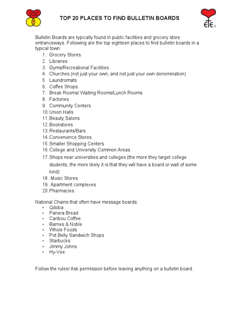 Top 20 Locations for Bulletin Boards | PDF