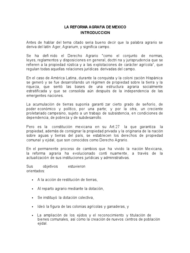La Reforma Agraria en México: Un Análisis | PDF | Agricultura | Reforma ...