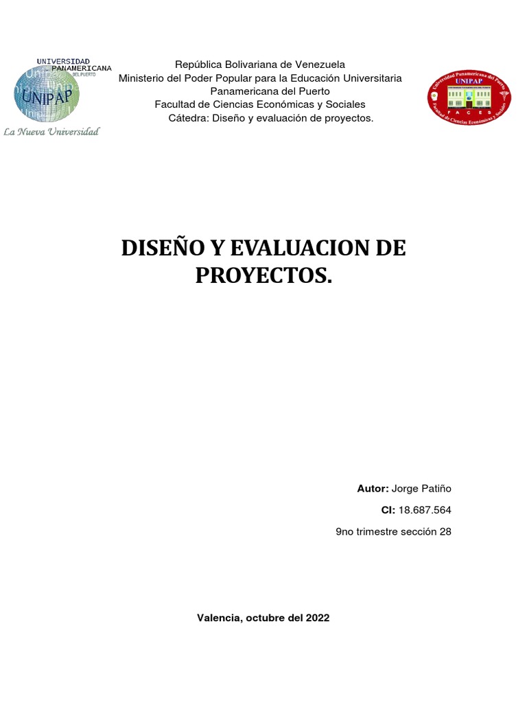 Diseño y Evaluacion de Proyecto Act 1 1er Corte | PDF | Evaluación | Economias