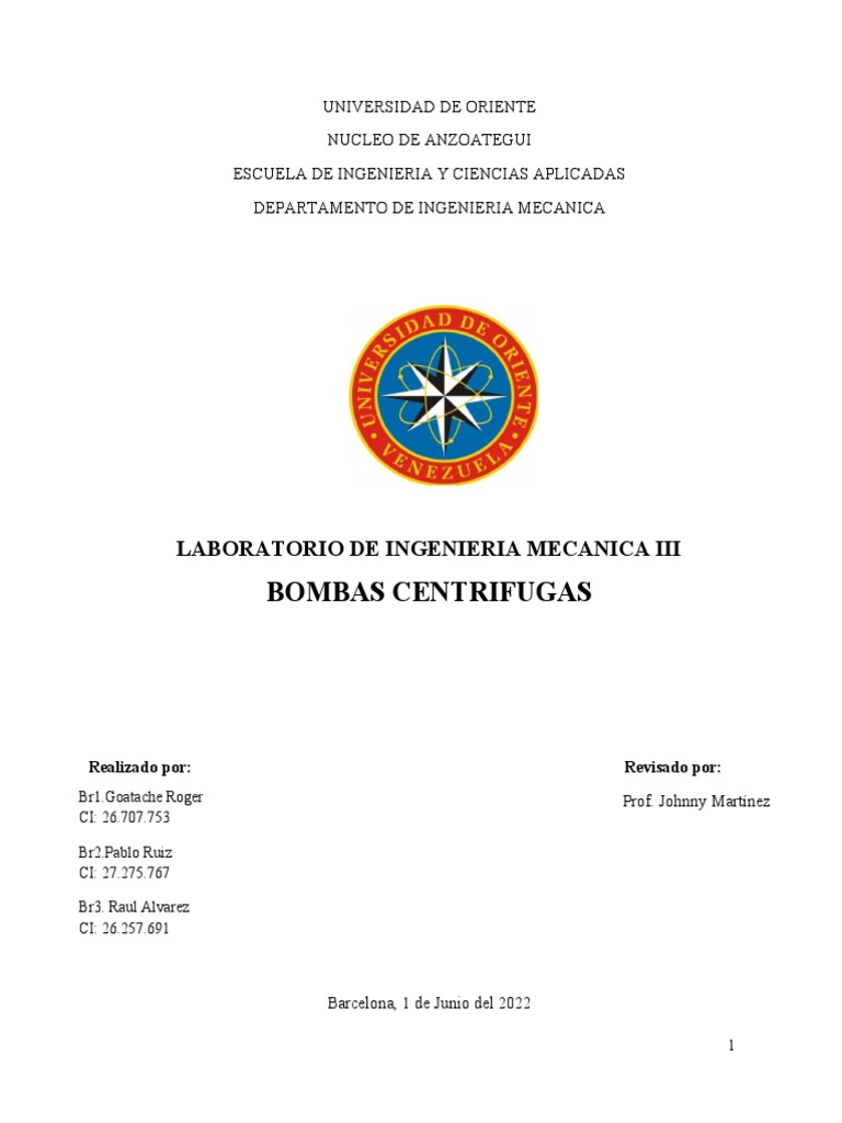 Bombas Centrifuga Roger Raul Pablo 1 | PDF | Bomba | Herramientas
