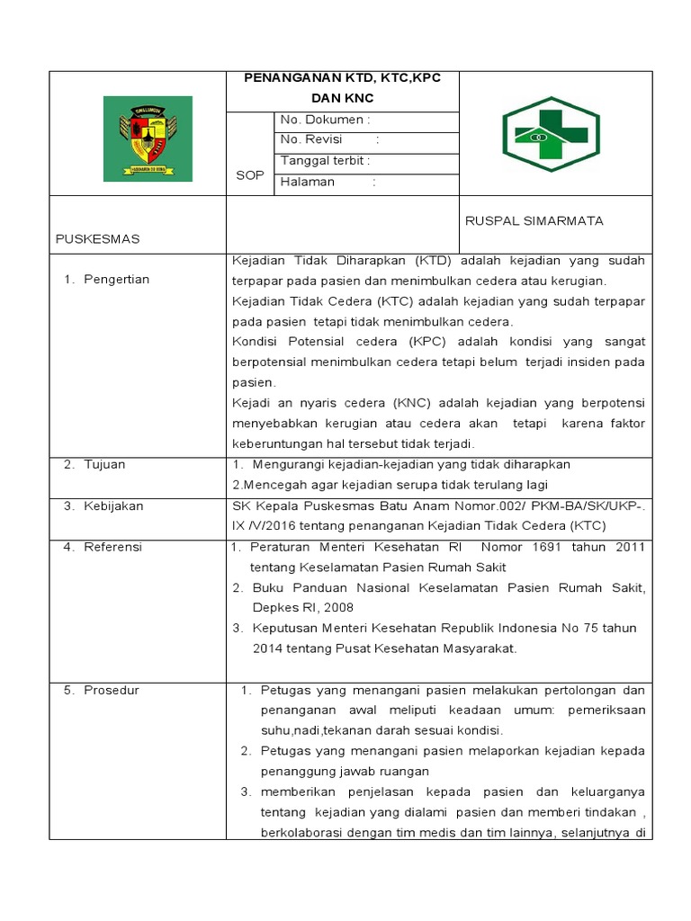 STANDAR OPERASIONAL PROSEDUR PENANGANAN KTD, KTC, KPC DAN KNC DI ...