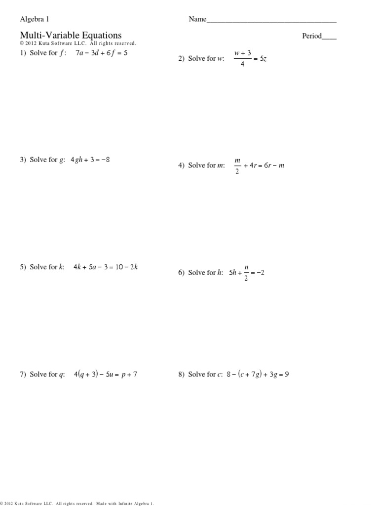 Algebra 1 - Multi-Variable Equations | PDF | Mathematics | Algebra