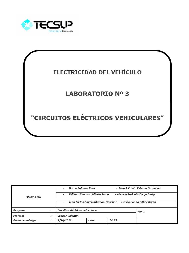 Lab03 - Circuitos Eléctricos Vehiculares | PDF | Relé | Electromagnetismo