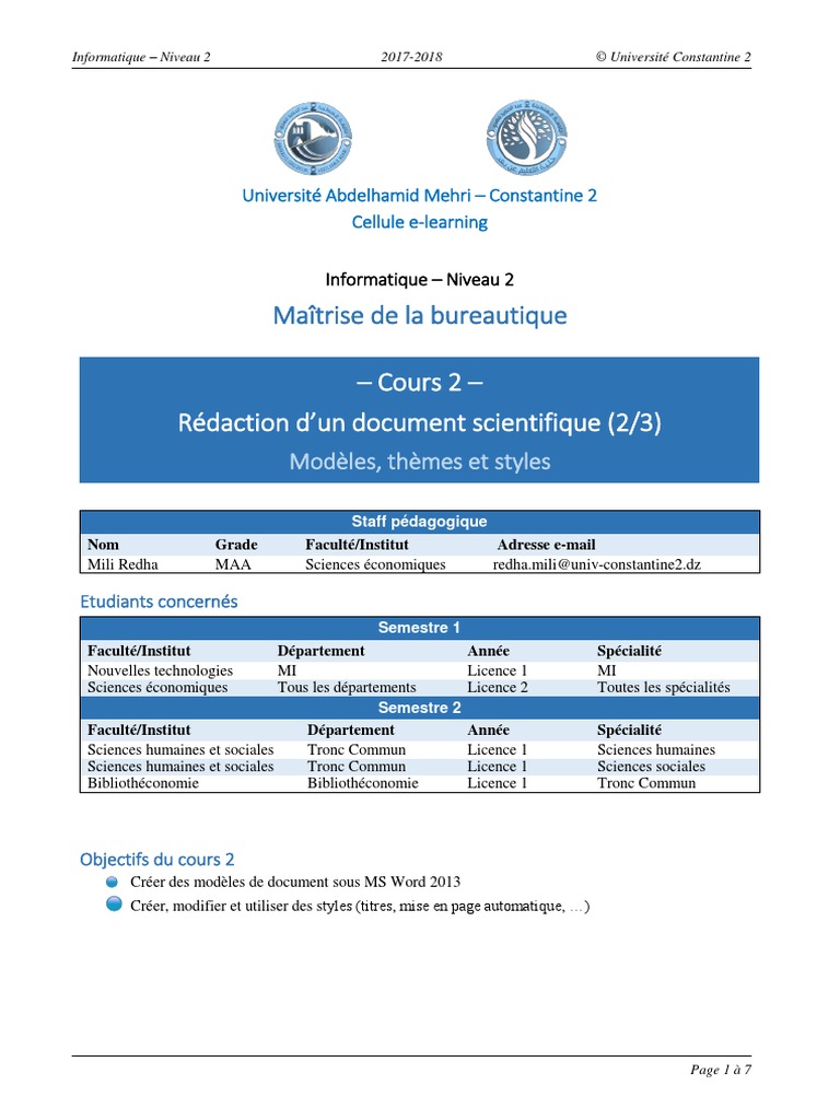 Info Niv2 Cours2 FR | PDF | Microsoft Word | Informatique