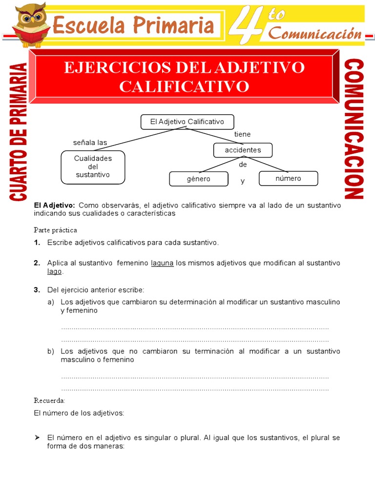 Ejercicios Del Adjetivo Calificativo para Cuarto de Primaria | PDF ...