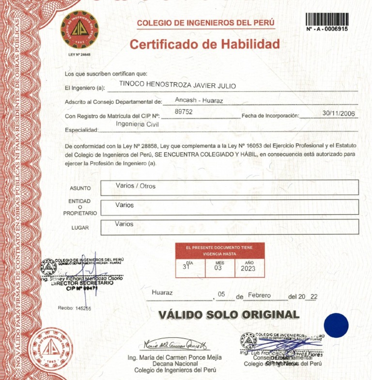 F 7 Certificado Habilidad Residente | PDF