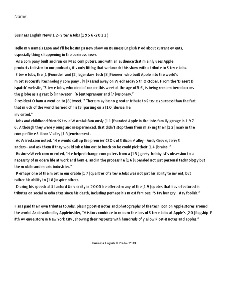 Business English - Steve Jobs | PDF | Apple Inc. | Cupertino, California