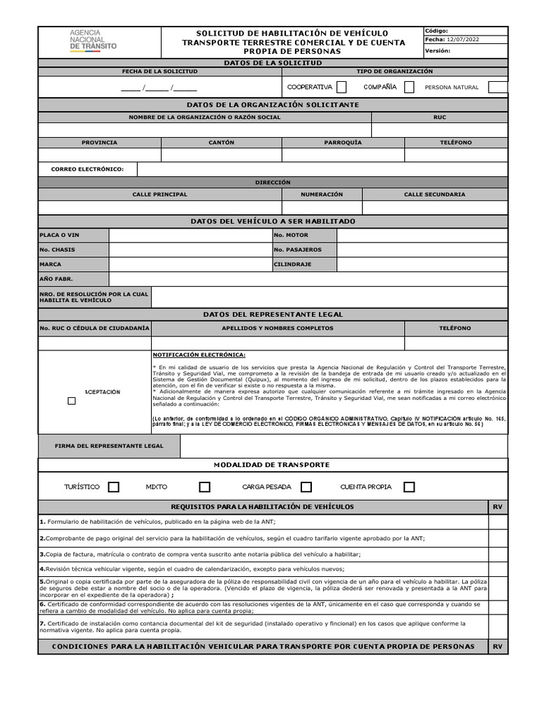 Formulario de Habilitacion de Vehiculo | PDF | Transporte | Póliza de seguros