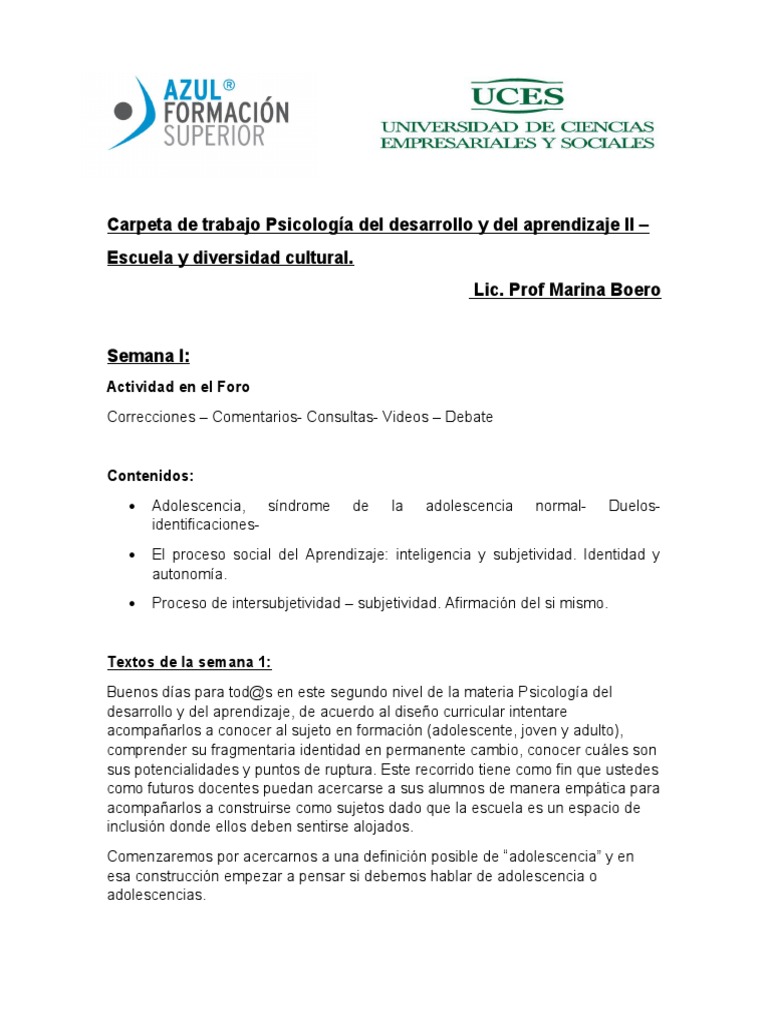 1clase - Psicología Del Desarrollo y Del Aprendizaje 2 | PDF | Adolescencia | Adultos