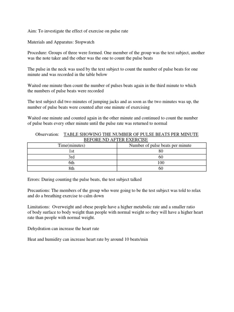 Pulse Rate Lab | PDF | Heart | Breathing