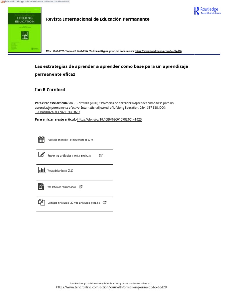 Learning To Learn Strategies As A Basis For Effective Lifelong Learning - En.es | PDF ...