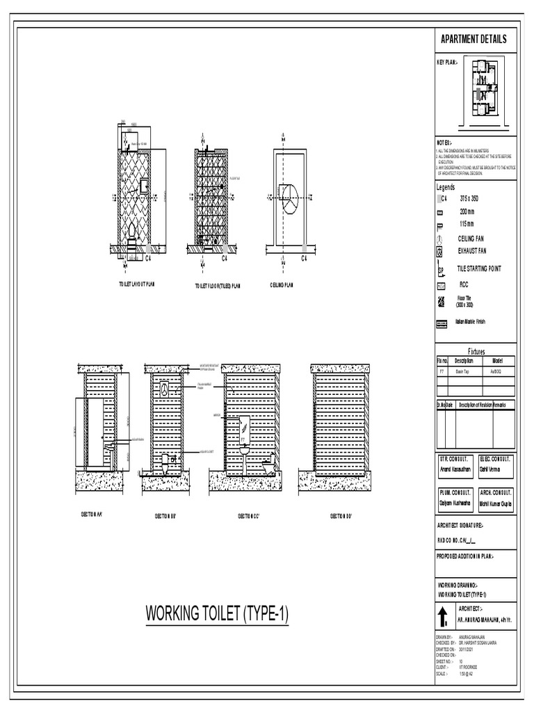 Working Drawing Toilet - 18110005 - Anurag Mahajan | PDF | Architectural Elements | Economic Sectors