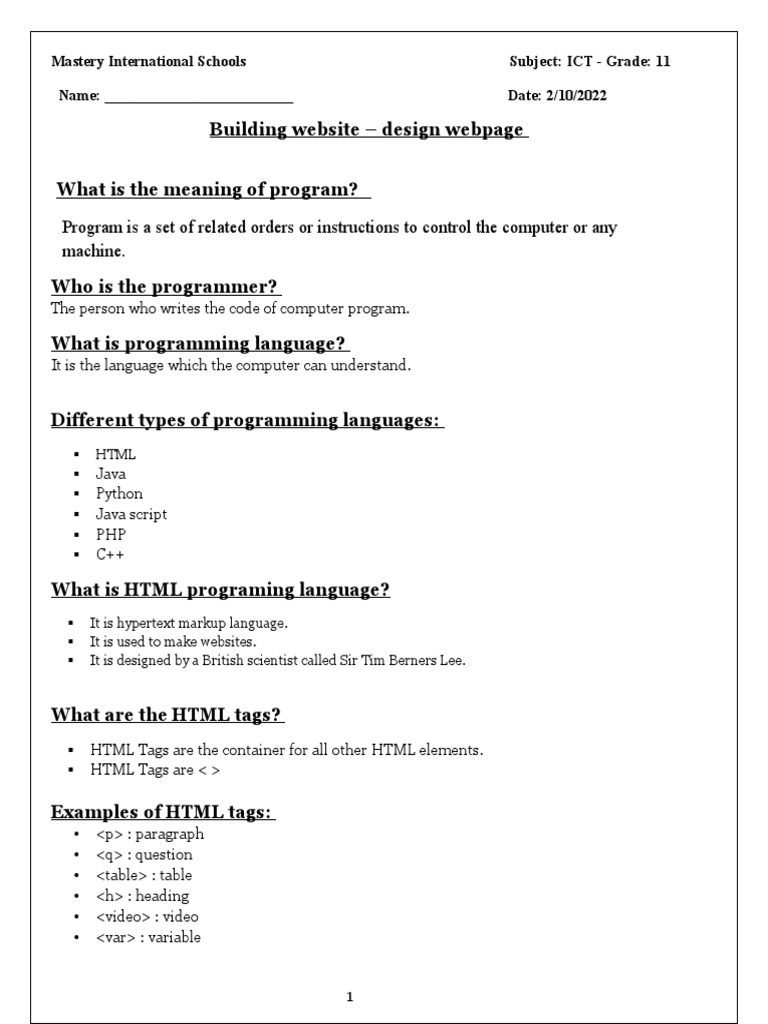 HTML Handout 1 | PDF