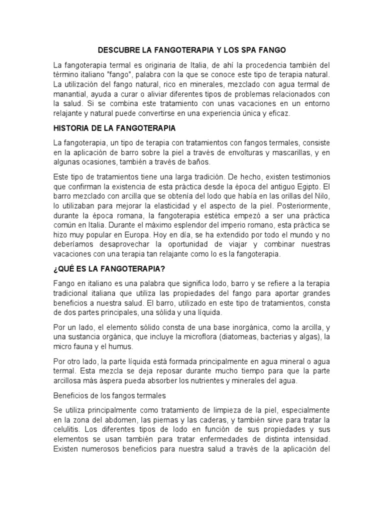 Fangoterapia y Los Spa de Fango | PDF | Termorregulación | Ciencias de ...