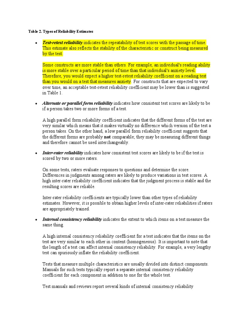 Test Reliability | PDF | Psychology | Behavioural Sciences