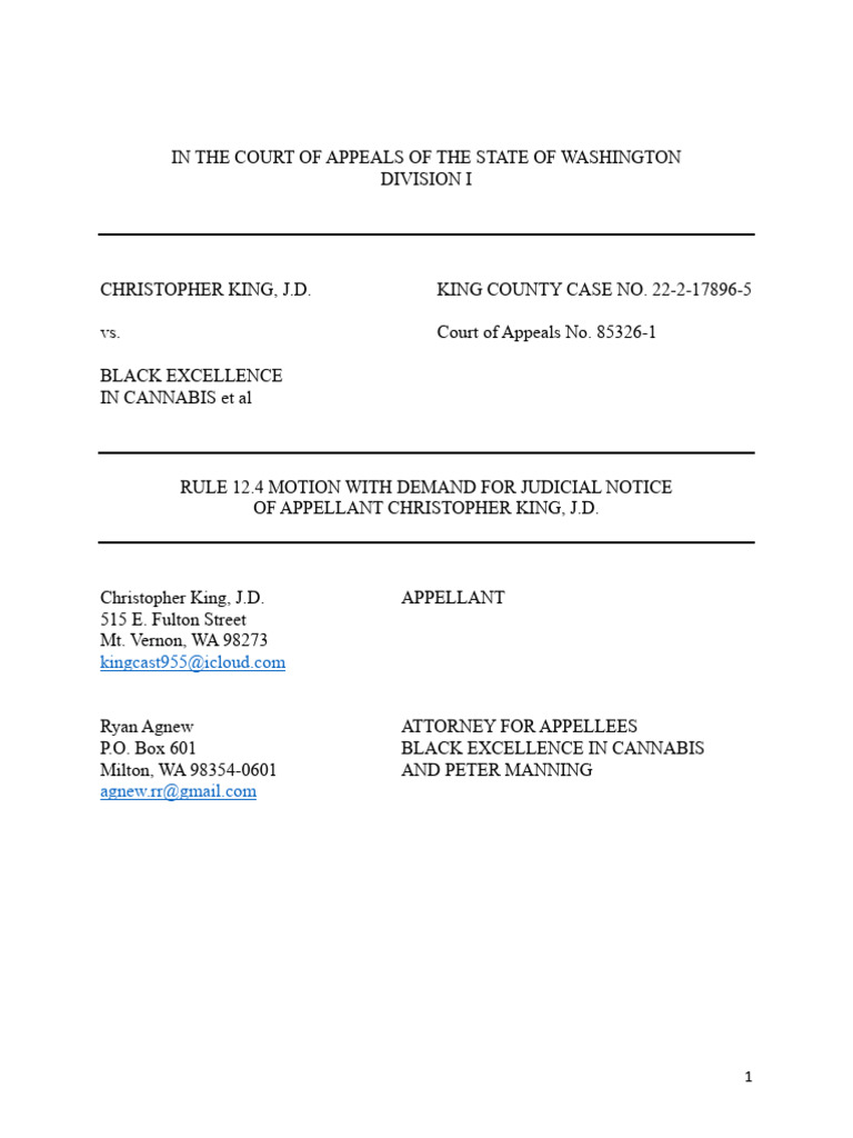 Taxpayer Christopher King JD v. Black Excellence in Cannabis As Thieves ...