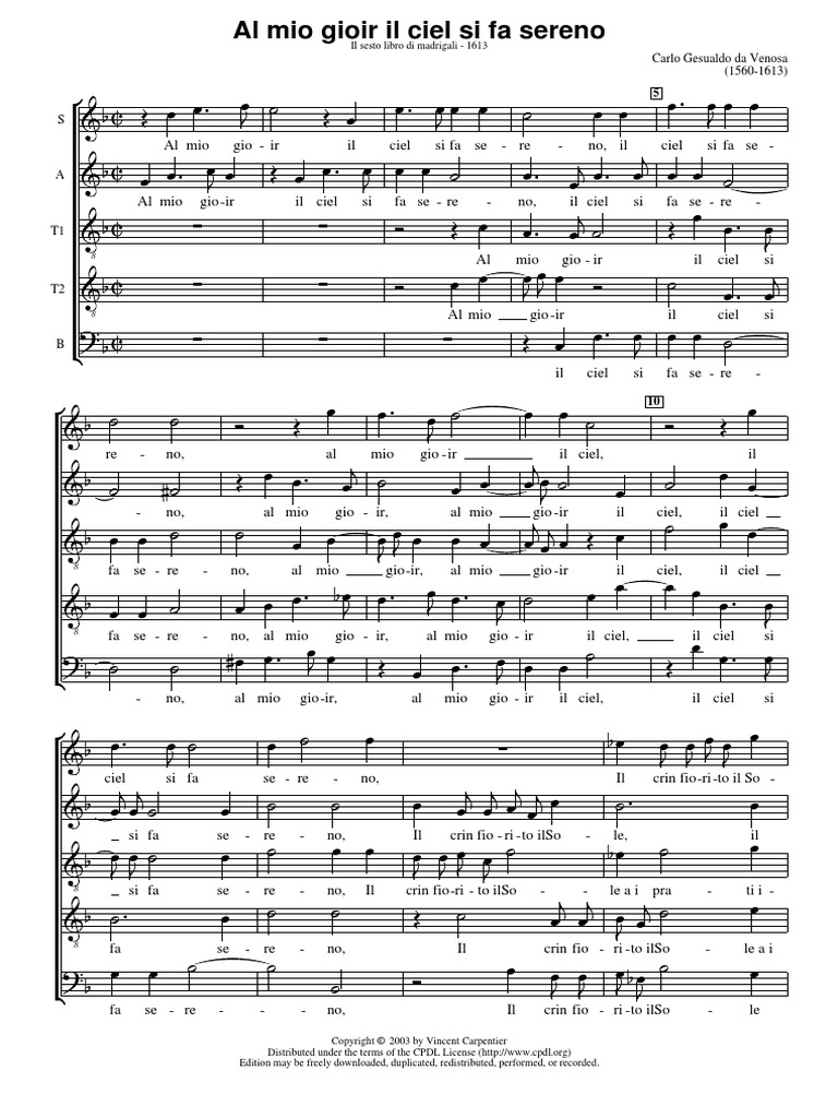 Al Mio Gioir Il Ciel Si Fa Sereno | PDF
