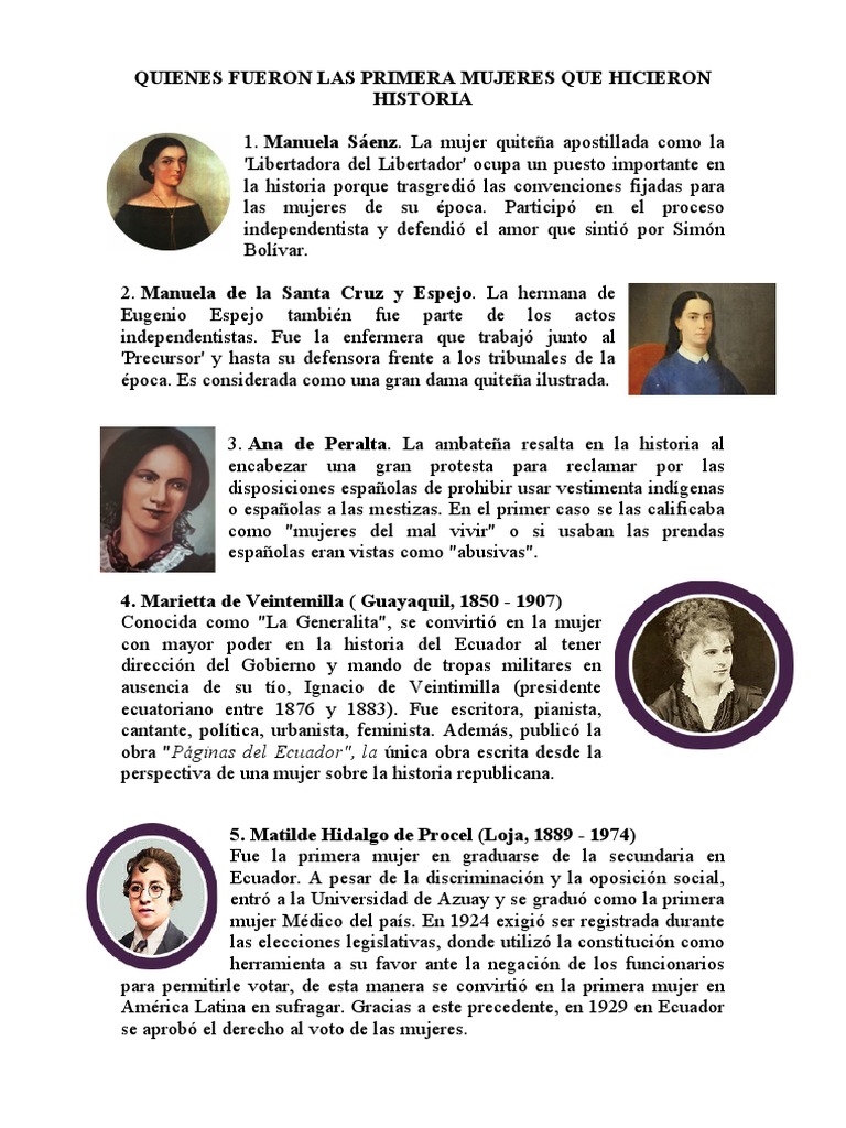 Mujeres Pioneras en la Historia del Ecuador | PDF | Ecuador