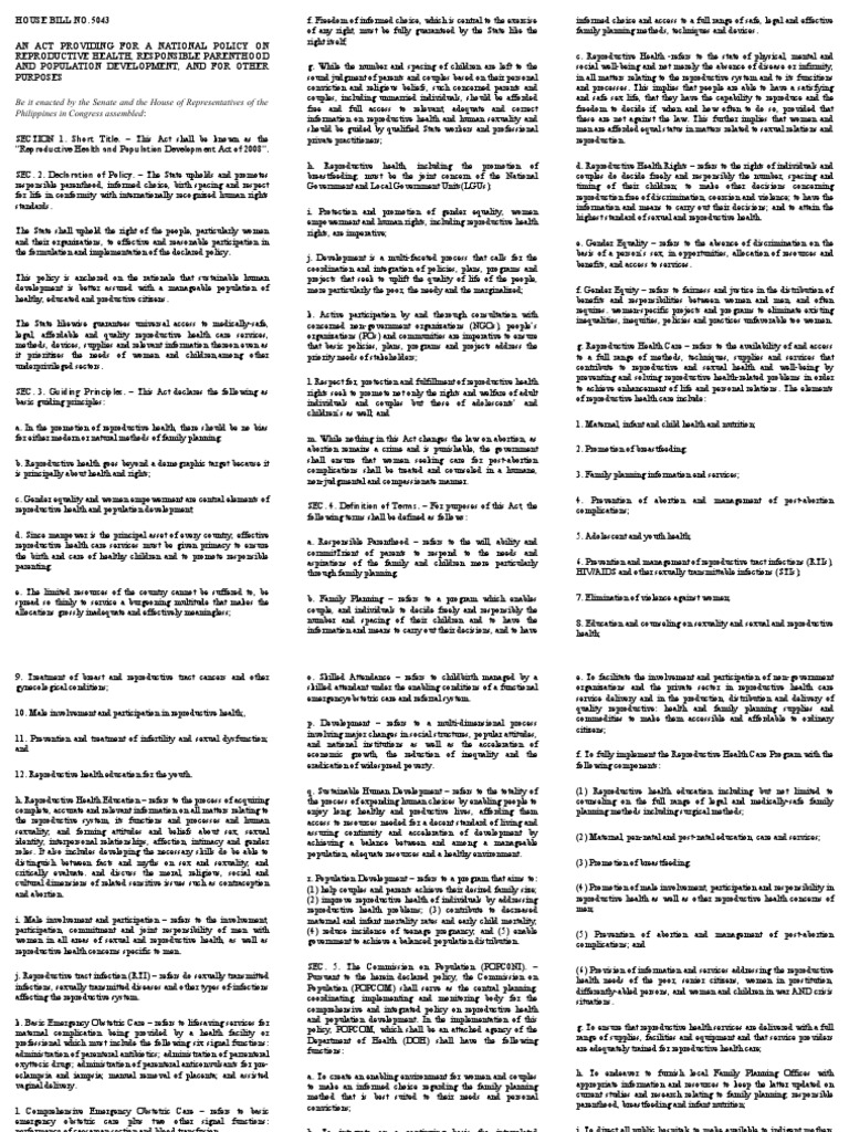 Reproductive Health Policy Act 2008 | PDF | Reproductive Health ...