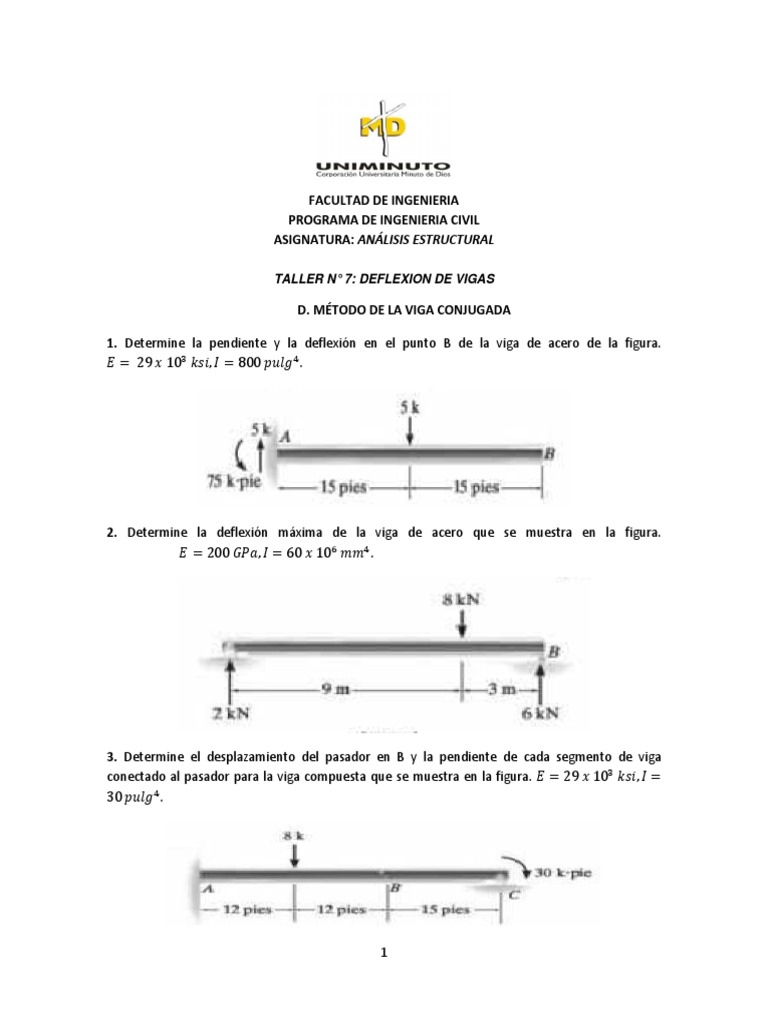 Taller #7 Deflexion de Vigas | PDF | Ingeniería estructural | Física Aplicada e Interdisciplinaria