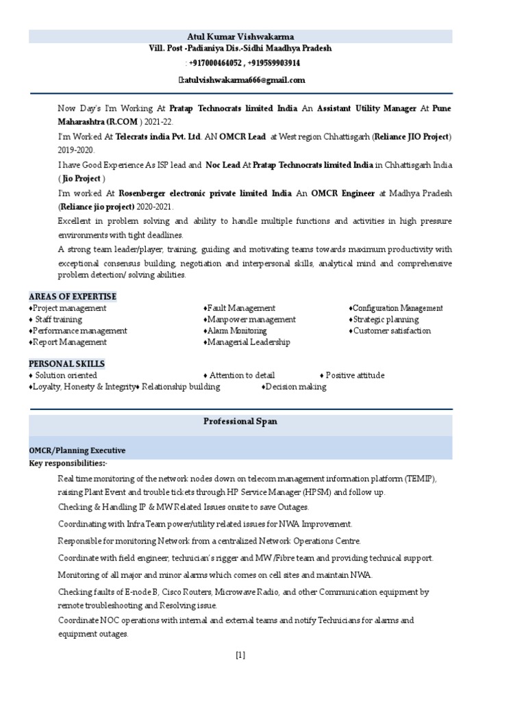 Atul Vishwakarma Resume | PDF | Telecommunications | Information And ...