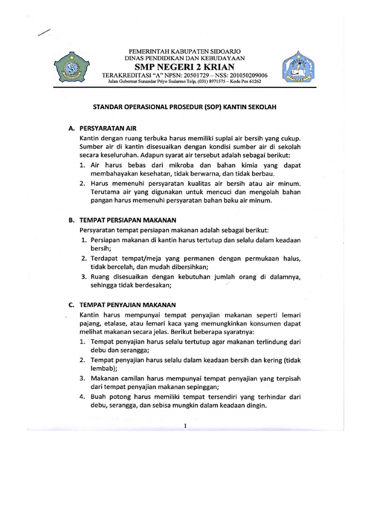 SOP Kantin SEKOLAH | PDF