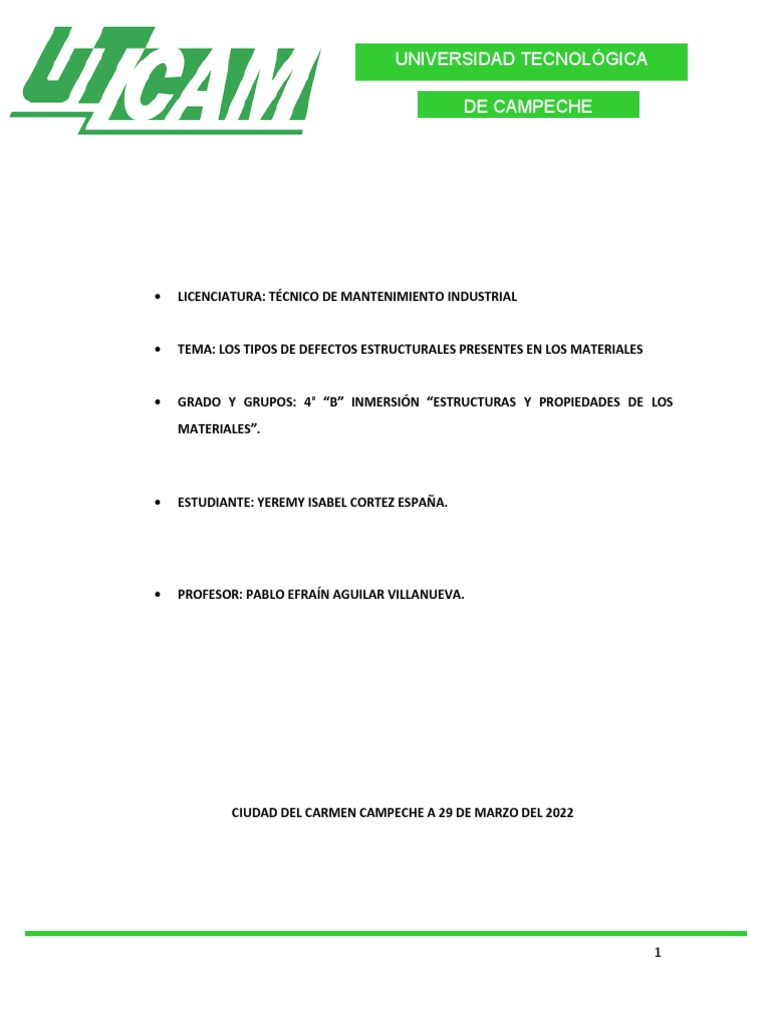 Los Tipos de Defectos Estructurales Presentes en Los Materiales | PDF ...