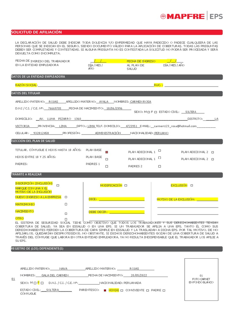 Formato de Ficha Mapfre-Afiliación | PDF | Cáncer | Historial médico