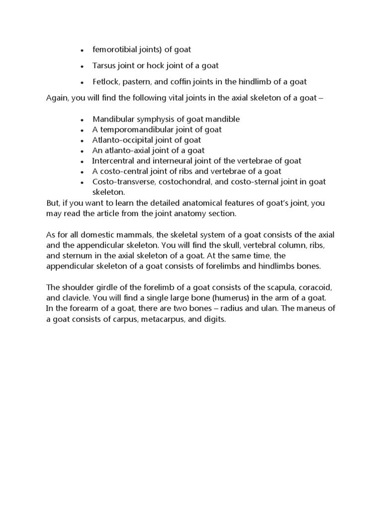 Goat Joint Anatomy Guide | PDF | Vertebra | Skeleton