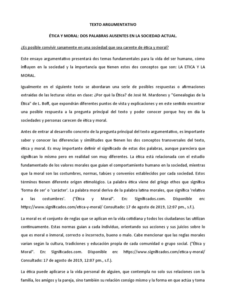 Texto Argumentativo Etica - Compress | PDF | Moralidad | Sociedad